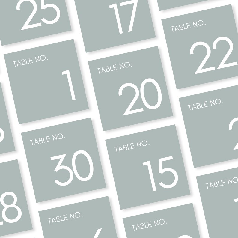 Dusty Blue Simple & Sweet Table Numbers Template | 5x5 Table Numbers ...