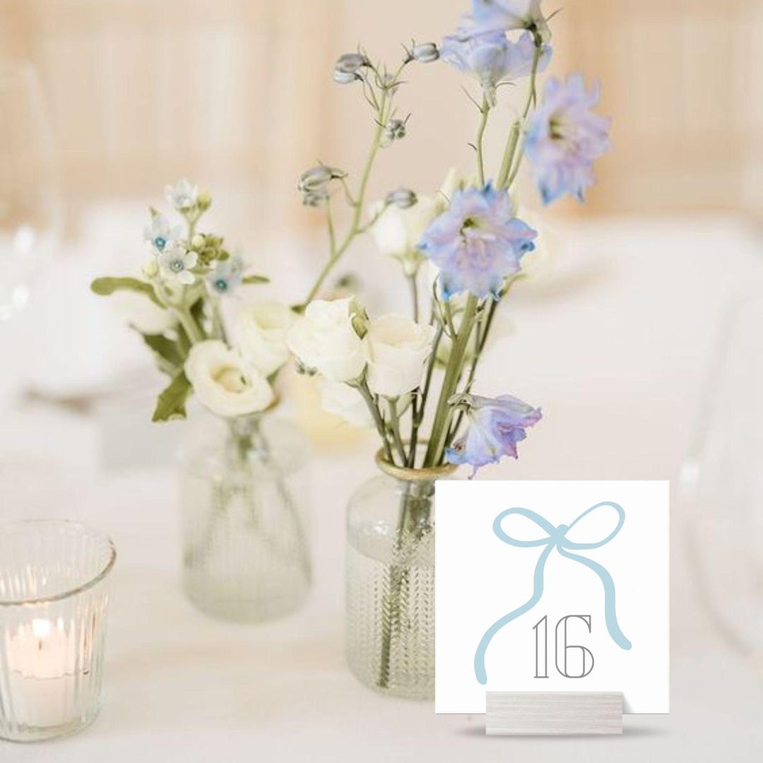 Dusty Blue Bow Table Numbers Template | 4x4 Table Numbers Printable ...
