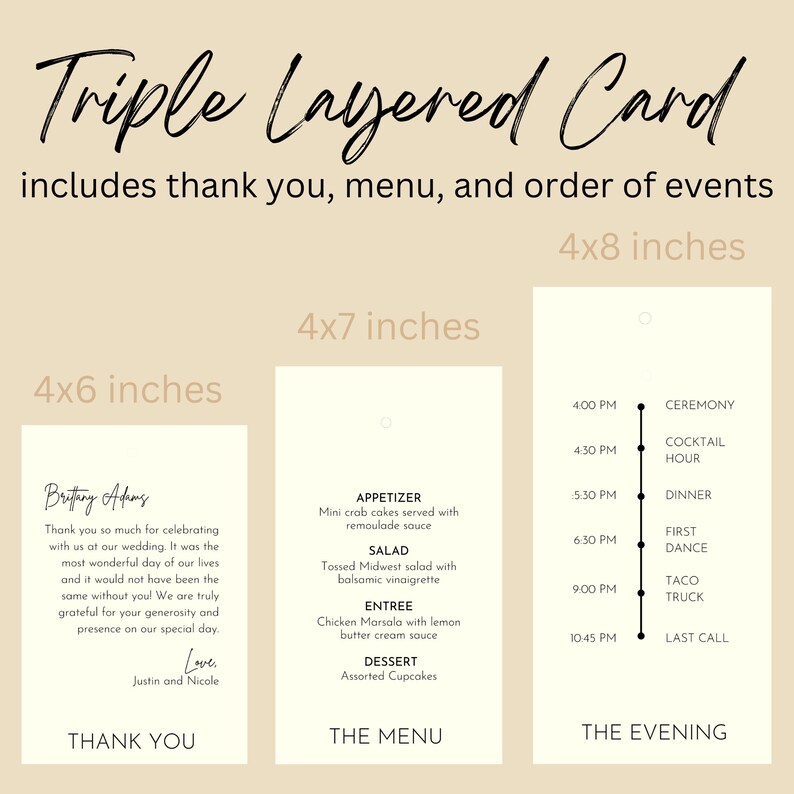 Ivory Thank You, Menu, and Order of Events Canva Template | Triple ...