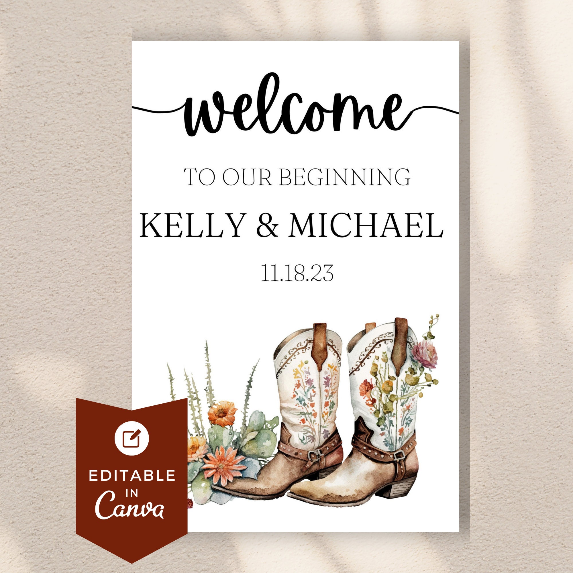 Country Western Wedding Welcome Sign | Cowboy Boots Welcome Sign | Boho ...