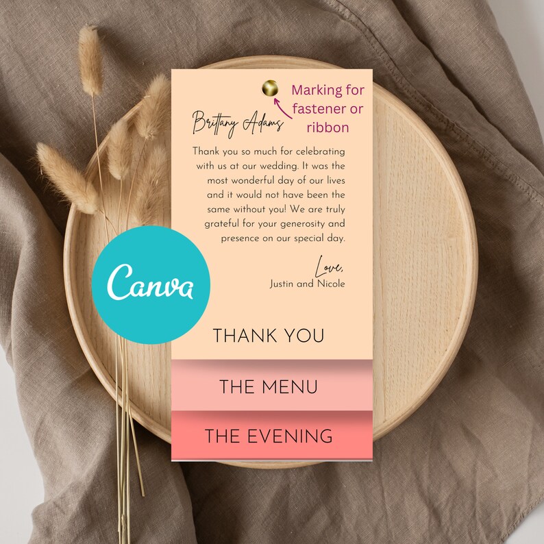 Shades of Pink Thank You, Menu, and Order of Events Canva Template ...