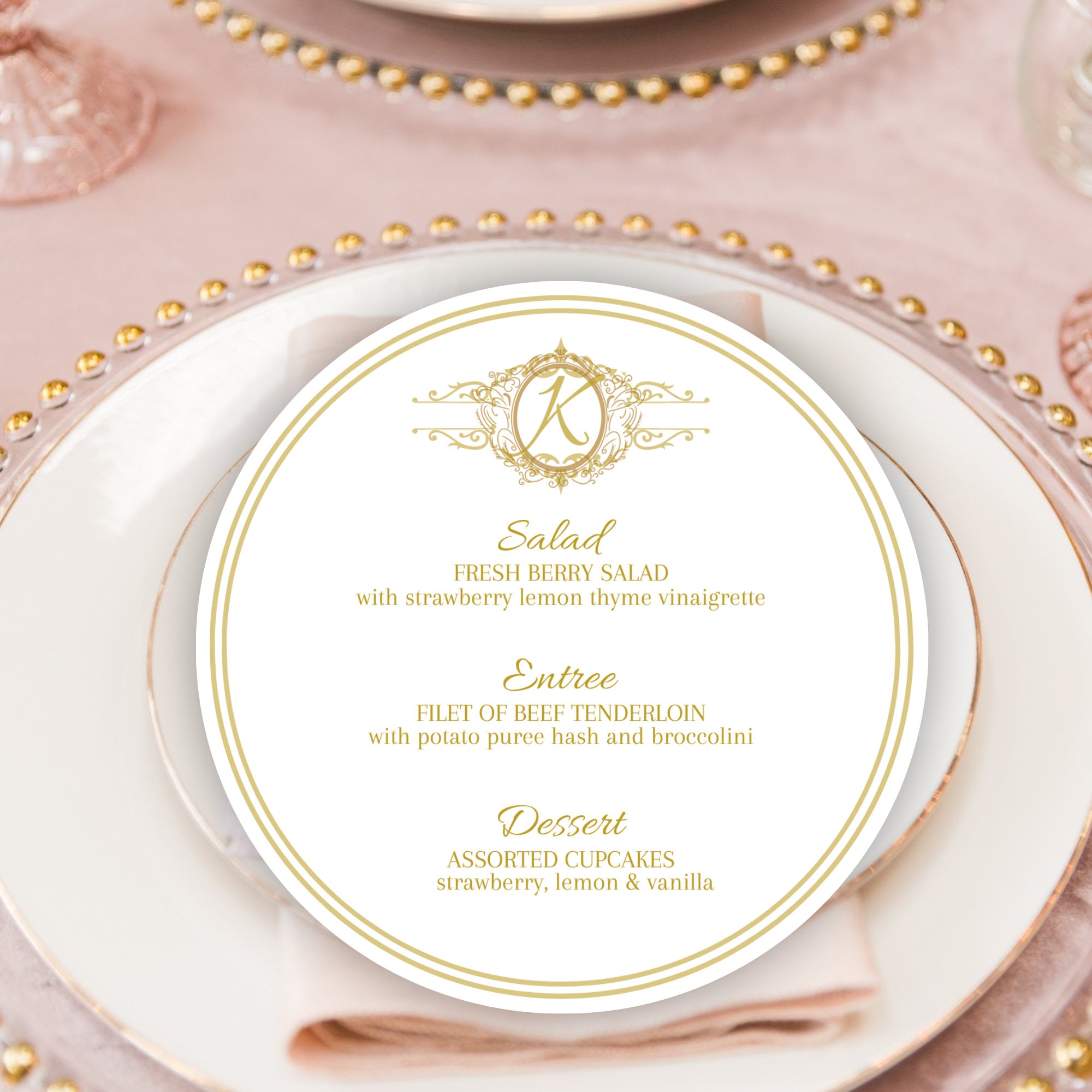 Round Wedding Menu 5.25" | Editable Gold Wedding Menu | Circle Menu ...