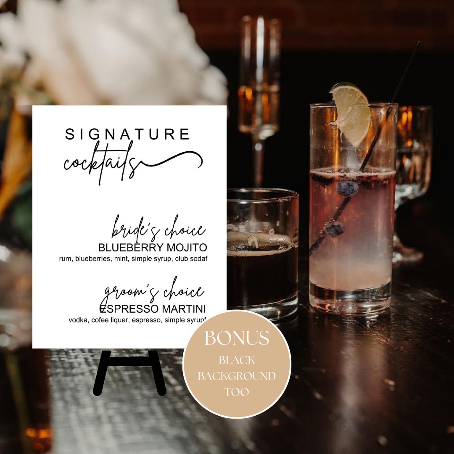 Minimalist Bar Menu Template, Wedding Drink Menu Sign Printable ...