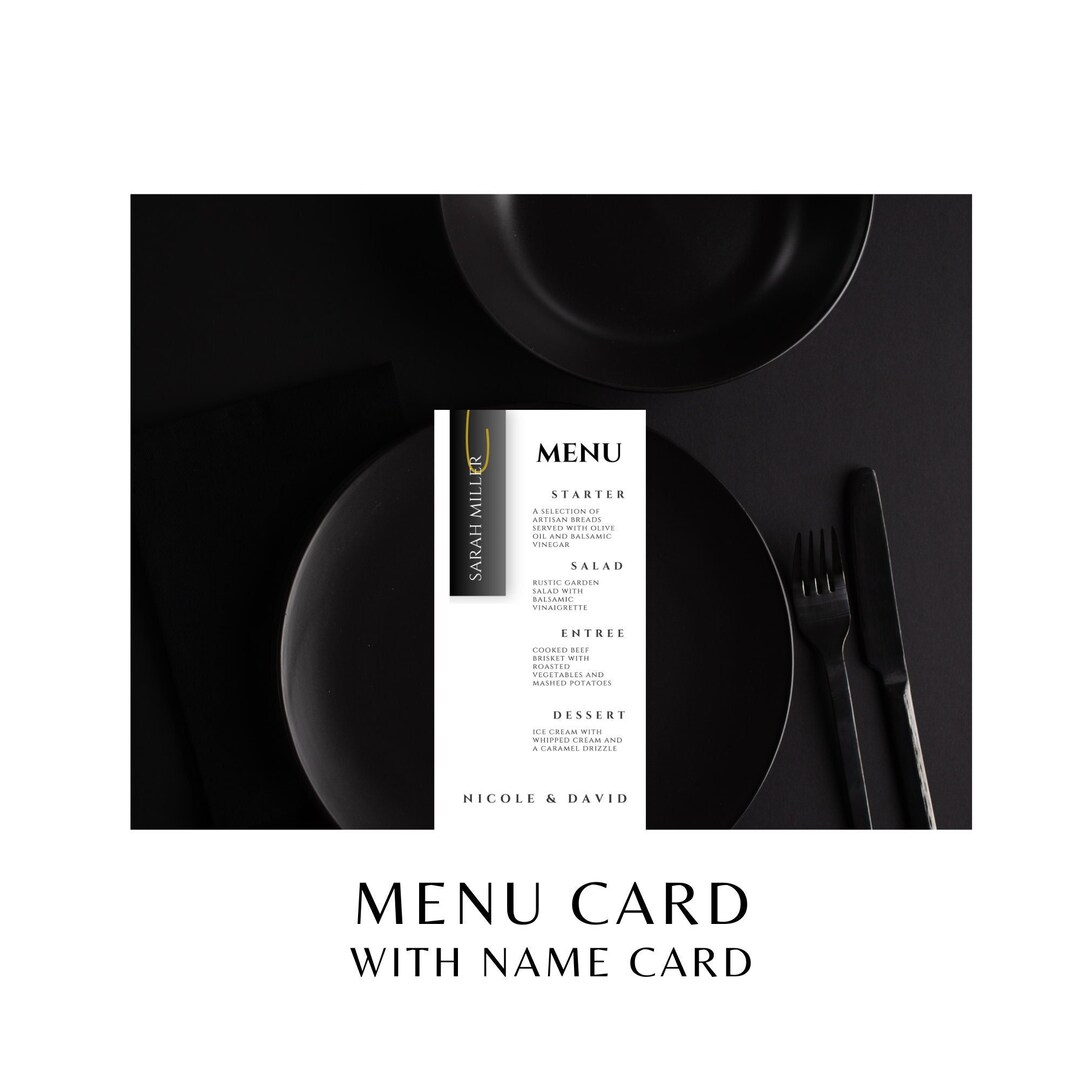 Classic and Bold Wedding Menu With Name Cards Canva Template | Modern ...