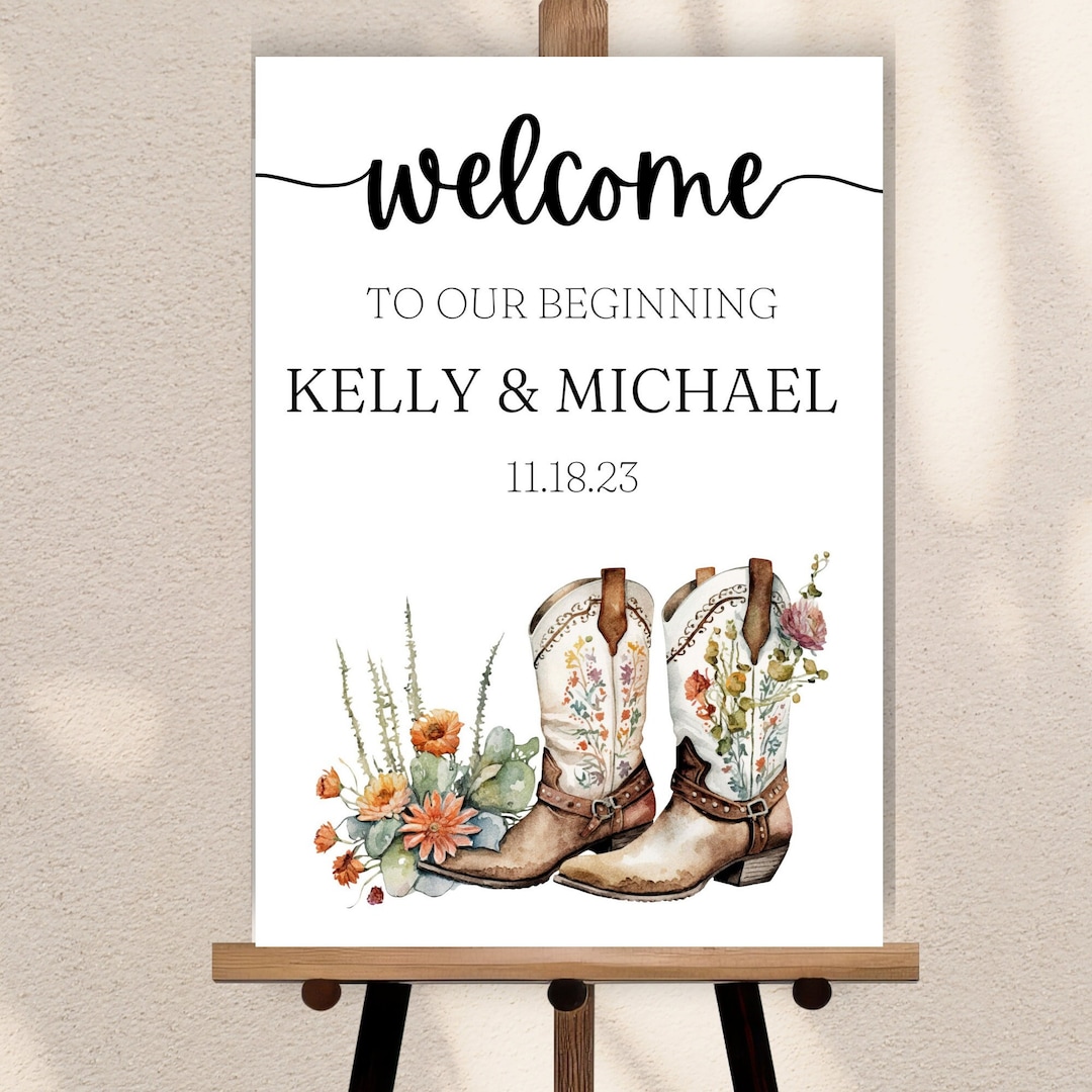 Country Western Wedding Welcome Sign | Cowboy Boots Welcome Sign | Boho ...