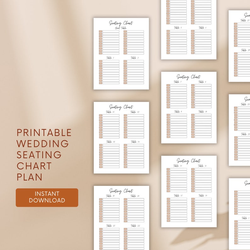 PRINTABLE Wedding Seating Chart Plan, Reception Tables, Layout, Seating ...