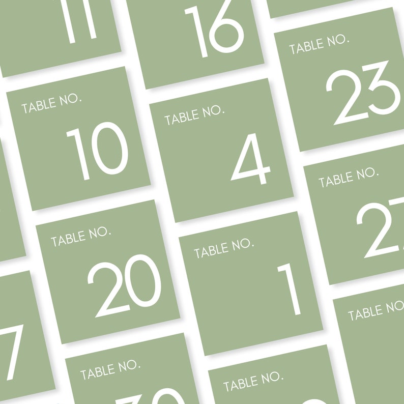 Sage Green Simple & Sweet Table Numbers Template | 5x5 Table Numbers ...
