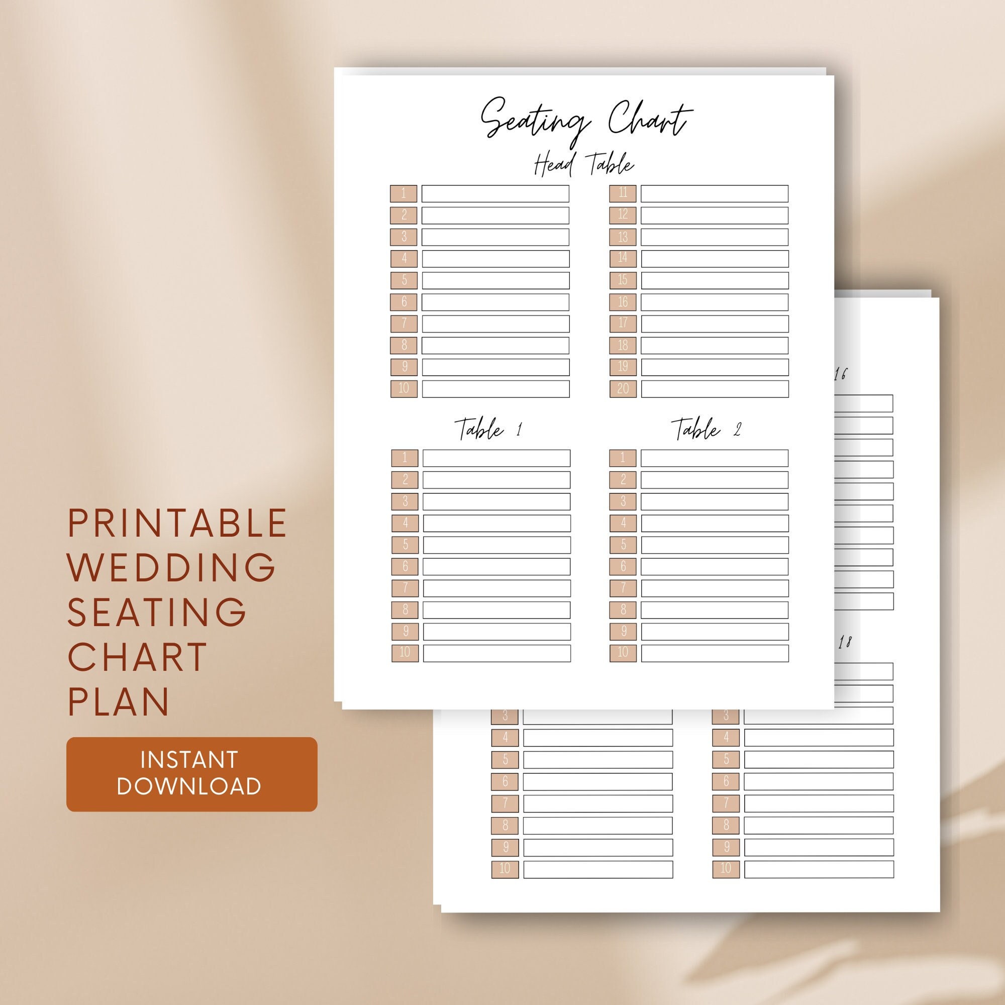 PRINTABLE Wedding Seating Chart Plan, Reception Tables, Layout, Seating ...