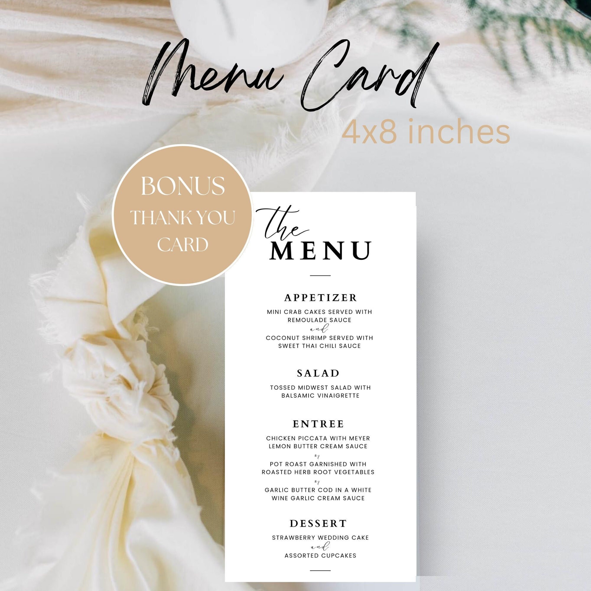 Wedding Menu Canva Template | Modern Black & White Minimal Calligraphy ...