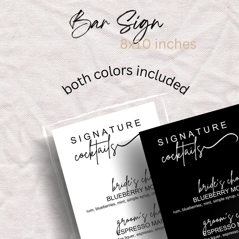 Minimalist Bar Menu Template, Wedding Drink Menu Sign Printable ...
