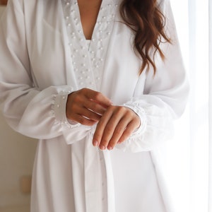 Pearl Robe Bridal Robe for Bride White Satin Robe Personalized Bridal ...