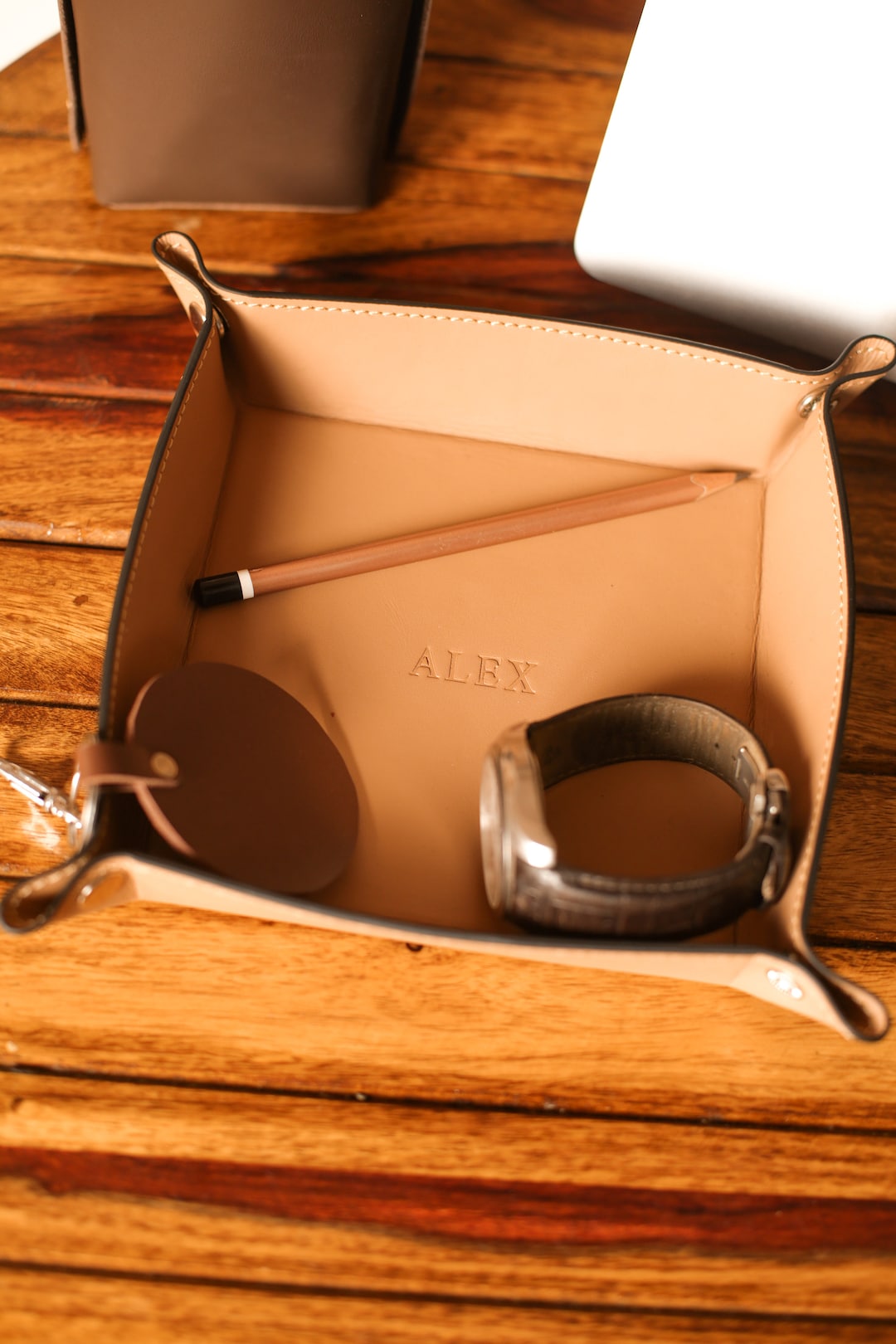 Monogrammed Valet Tray for Men Personalized Leather Catchall Engraved ...