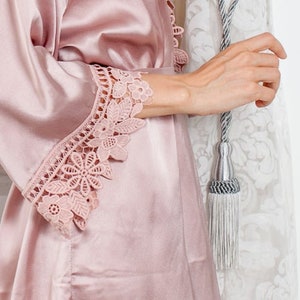 Bridal Robe Lace Silk, Gorgeous Silk and Lace Bridal Robe, Pink Silk ...