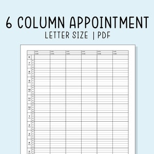 6 Column Appointment Planner Hourly Planning Sheet Undated Daily ...