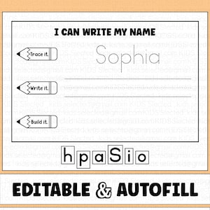 Editable Name Tracing Worksheet Printable Autofill Handwriting Practice ...