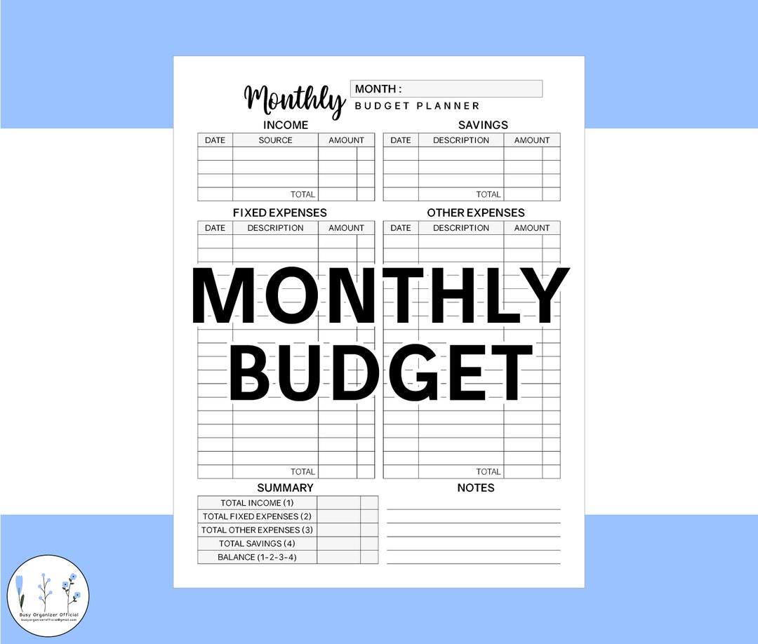 Monthly Budget Planner Printable PDF Digital Instant Download Bill ...