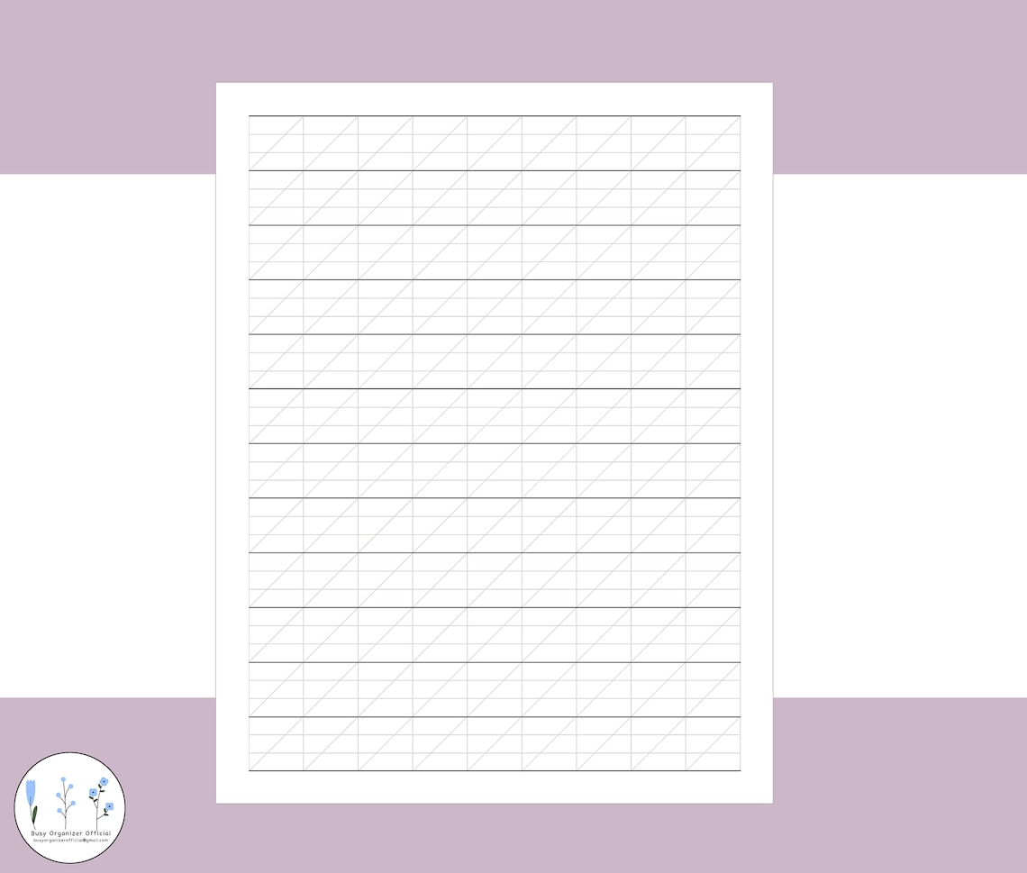 Calligraphy Paper Printable PDF Digital Instant Download Slanted Angle ...