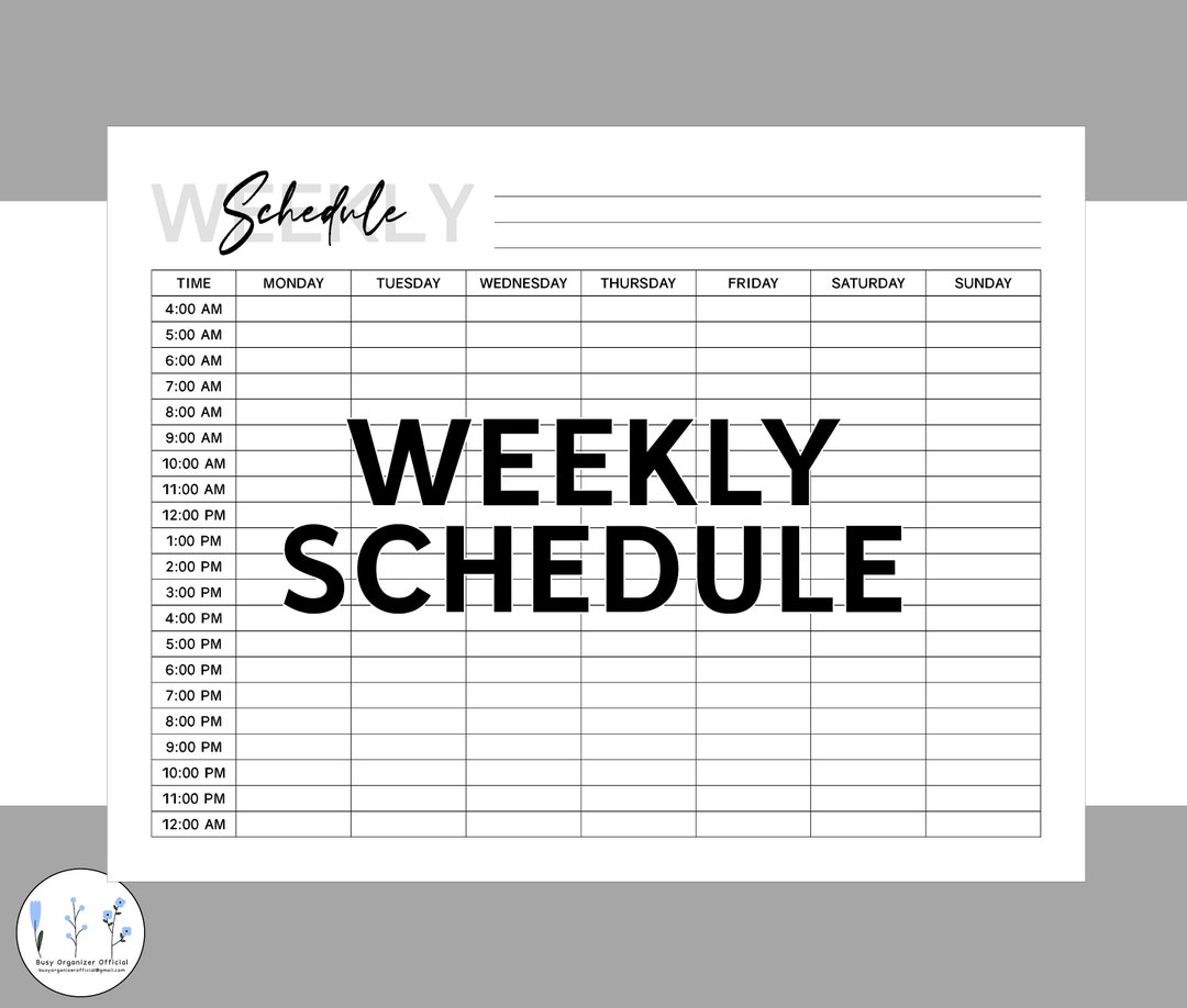 Weekly Schedule Planner Printable Daily Time Tracking Hourly Agenda ...