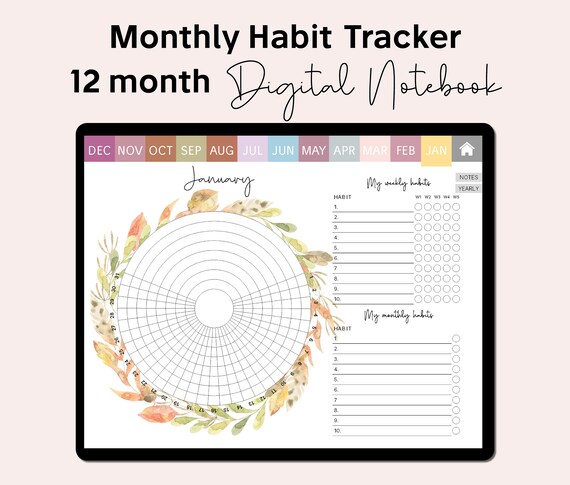 Monthly Habit Tracker Digital Notebook 12 Hyperlinked Tabs for - Etsy
