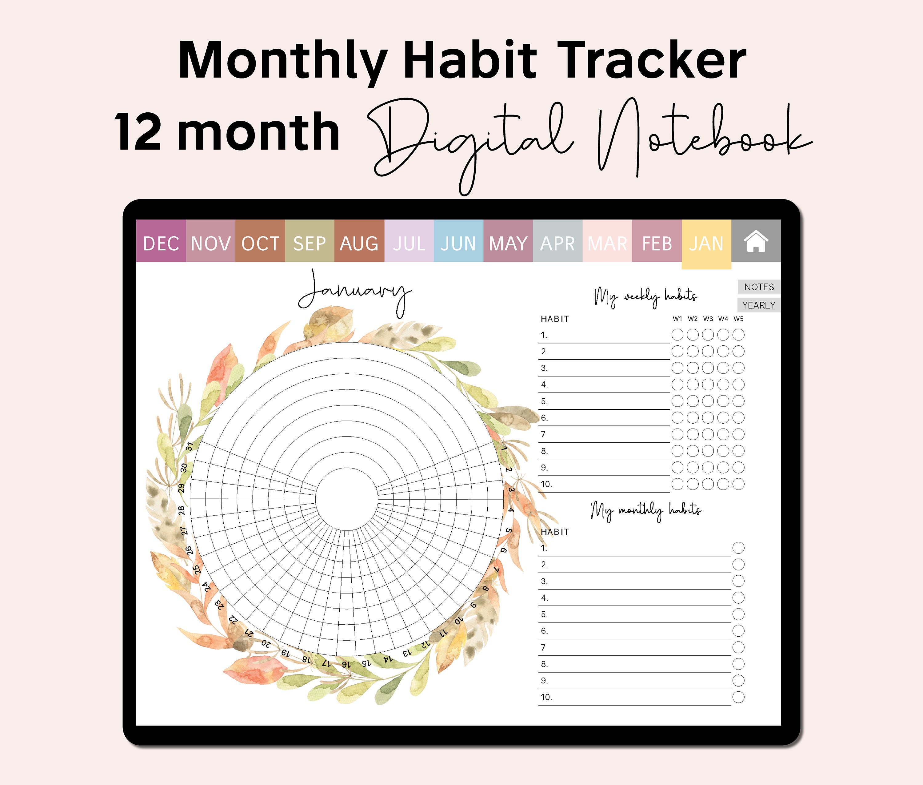 Monthly Habit Tracker Digital Notebook 12 Hyperlinked Tabs for ...