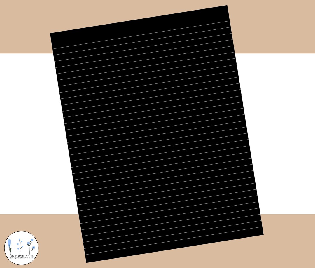 Lined Black Paper Printable Pdf Digital Instant Download College Ruled ...