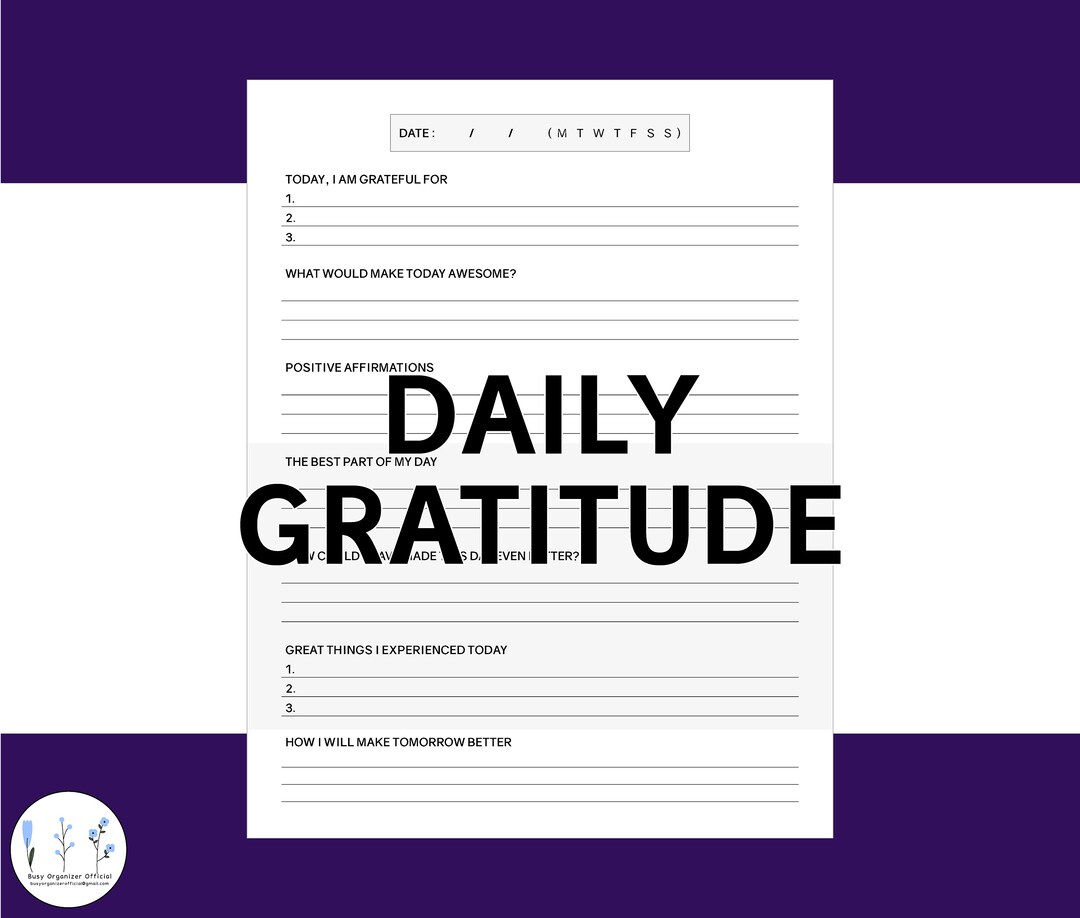 Gratitude Journal Printable Pdf Daily Self Care Reflection Tracker ...