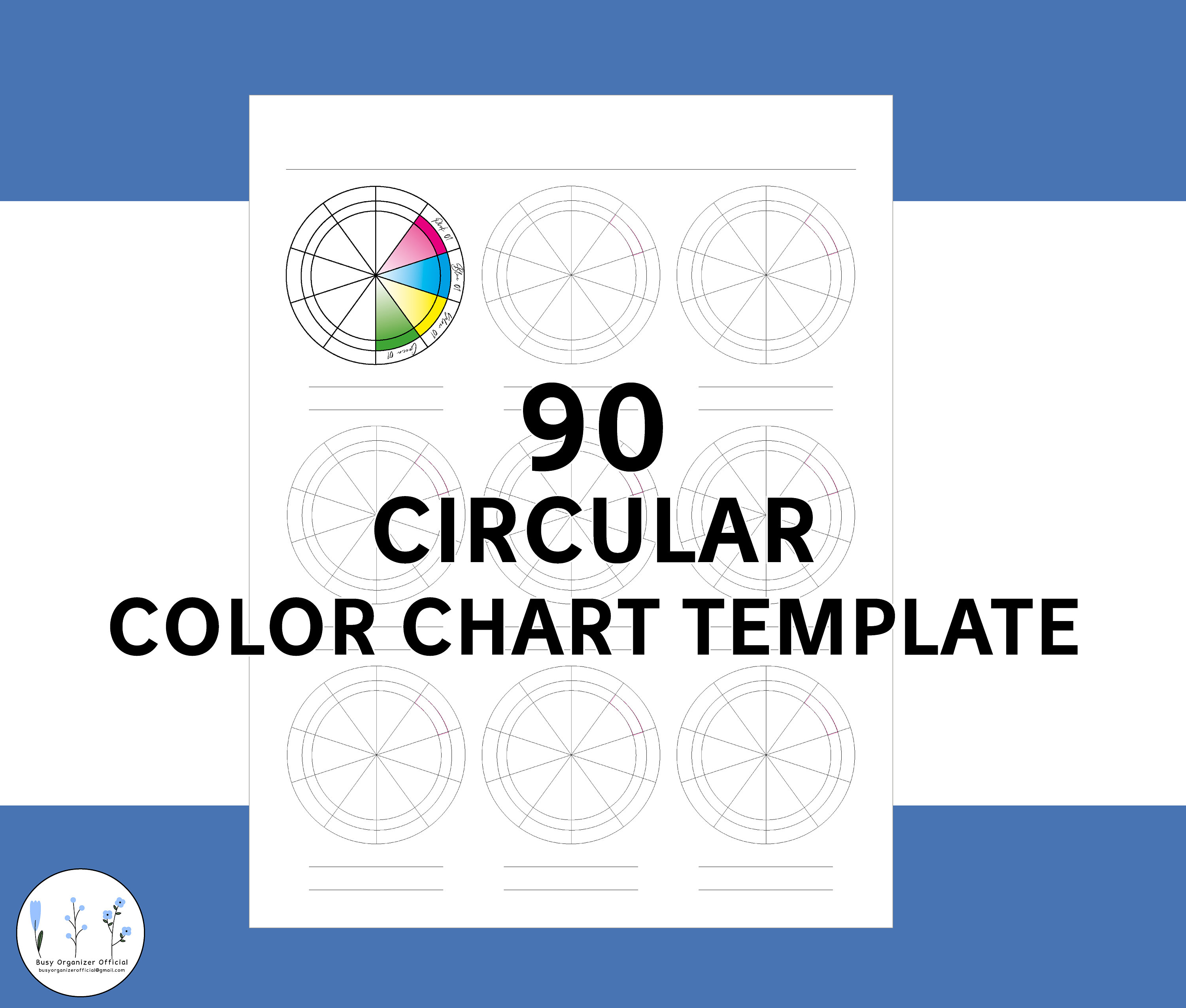 90 Pencil Color Chart Circular Template Printable Watercolor Swatch ...