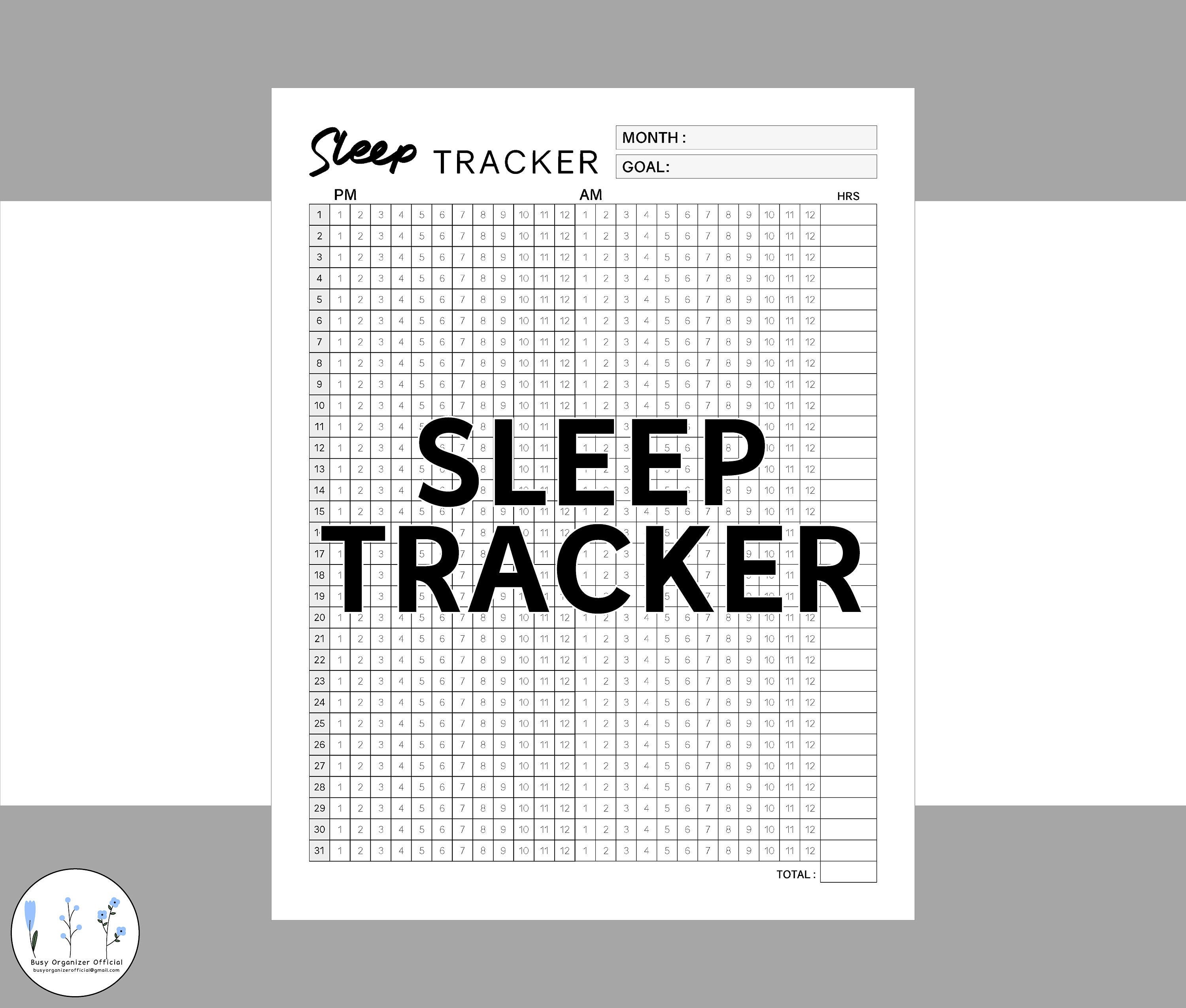 Monthly Sleep Tracker Printable Daily Time Tracking Health Planner ...