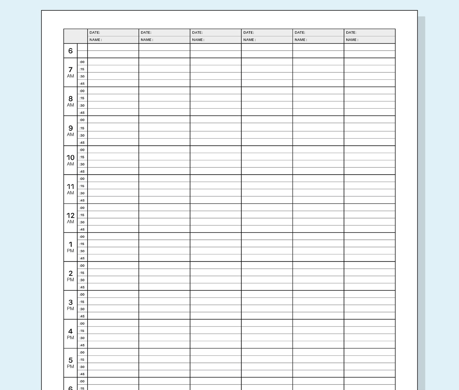 6 Column Appointment Planner Hourly Planning Sheet Undated Daily ...