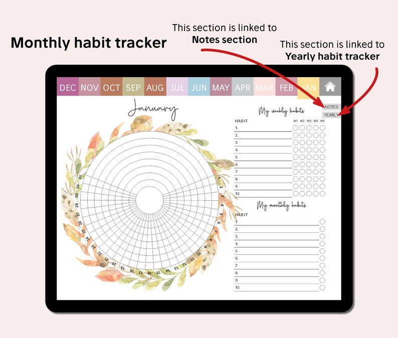 Monthly Habit Tracker Digital Notebook 12 Hyperlinked Tabs for ...