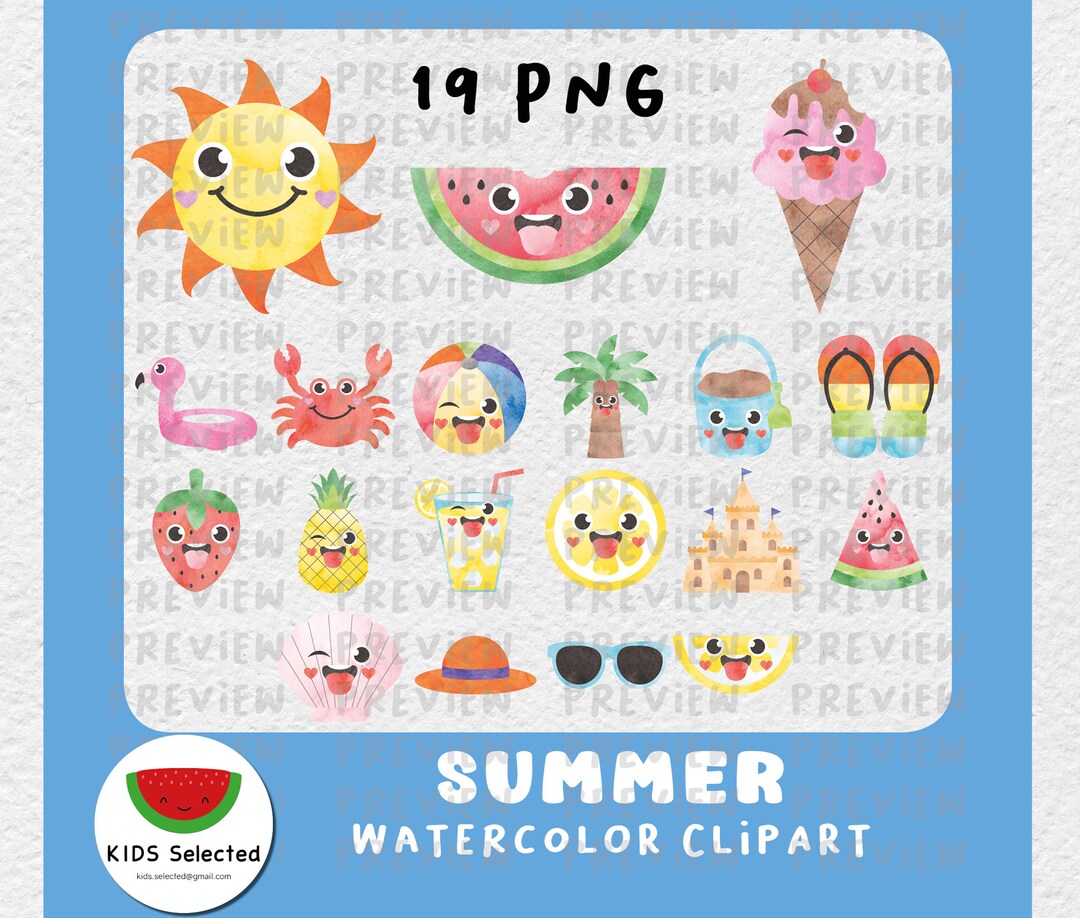 Watercolor Summer Clipart PNG Bundle Watercolour Hawaii Beach Cliparts ...