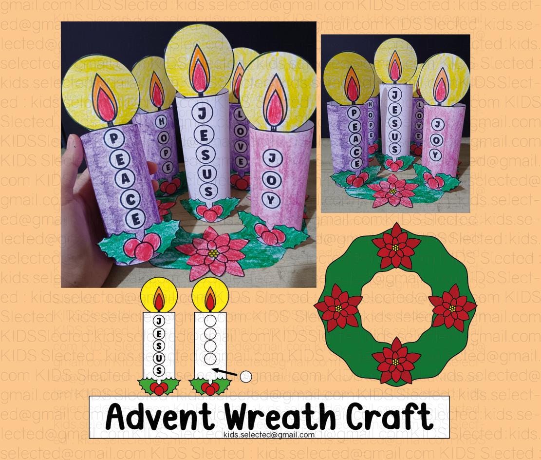 Advent Wreath Craft for Kids Candle Template - Etsy