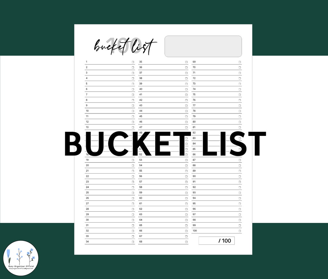 100 Life Bucket List Printable Template Check List Pdf Digital Instant ...