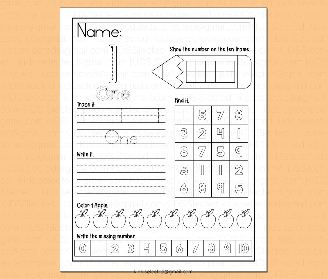 Number Tracing Worksheets Printable Math Numbers 0-10 Ten Frame ...