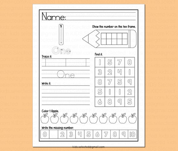 Number Tracing Worksheets Printable Math Numbers 0-10 Ten - Etsy