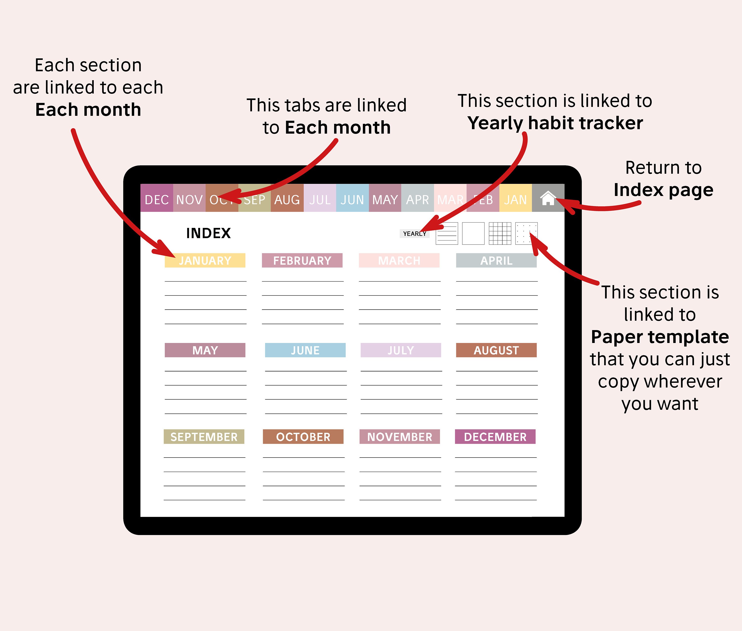 Monthly Habit Tracker Digital Notebook 12 Hyperlinked Tabs for ...