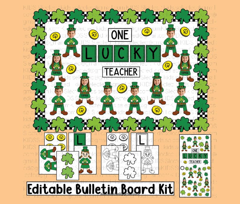 St Patricks Day Bulletin Board Kit Leprechaun Face Door Decor Editable ...