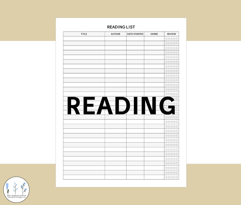 Reading List Tracker Printable Books to Read Review Log - Etsy