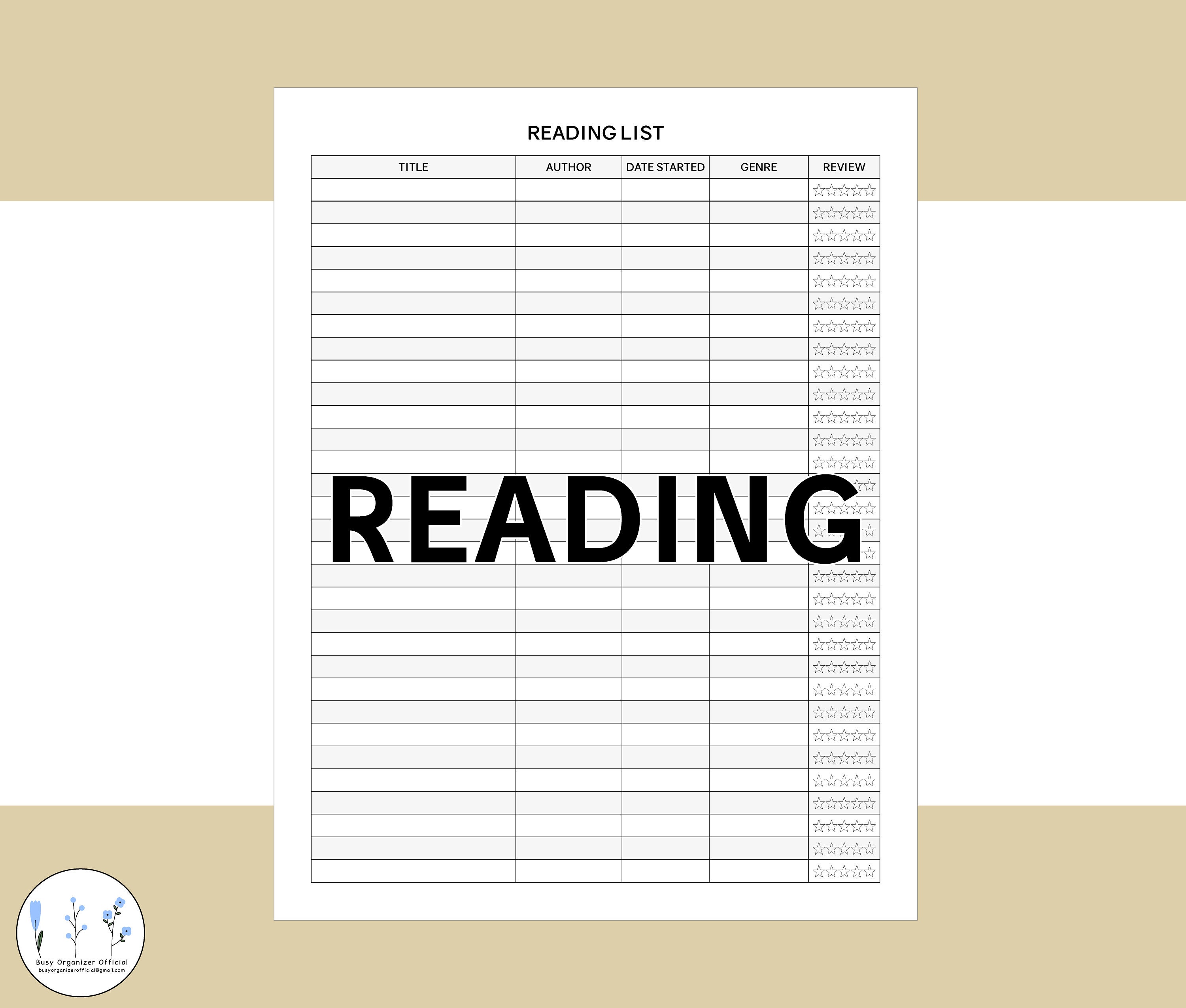 Reading List Tracker Printable Books To Read Review Log - Etsy España