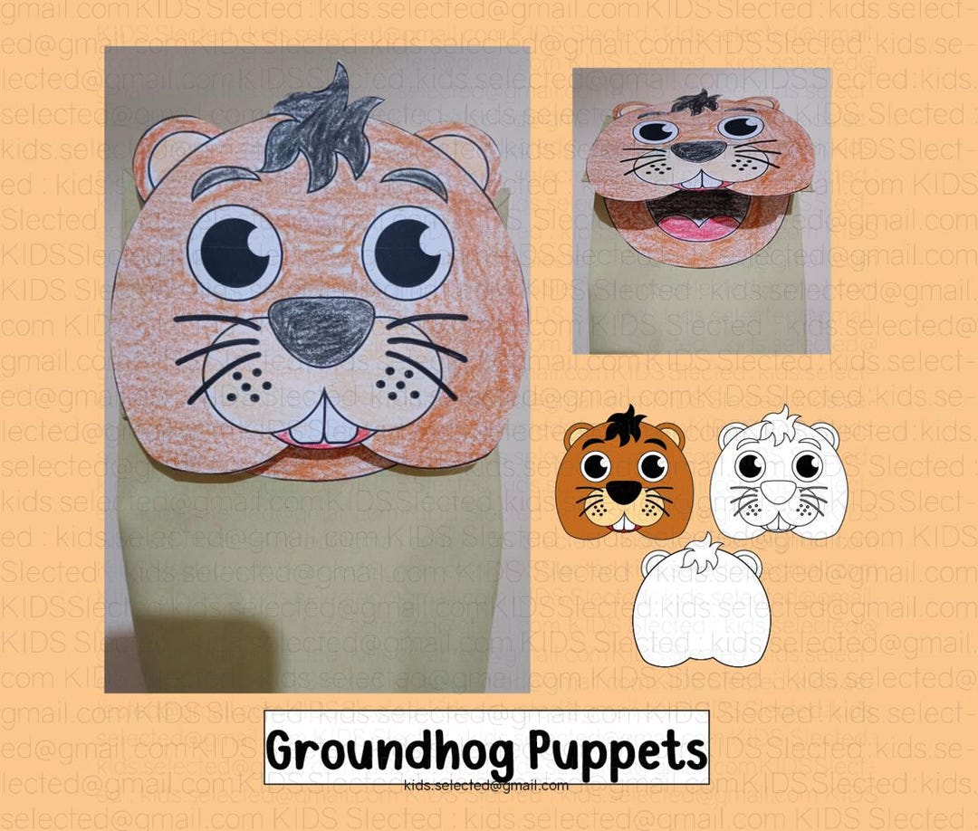 Groundhog Puppet Craft Paper Bag Template February Activities DIY Paper ...
