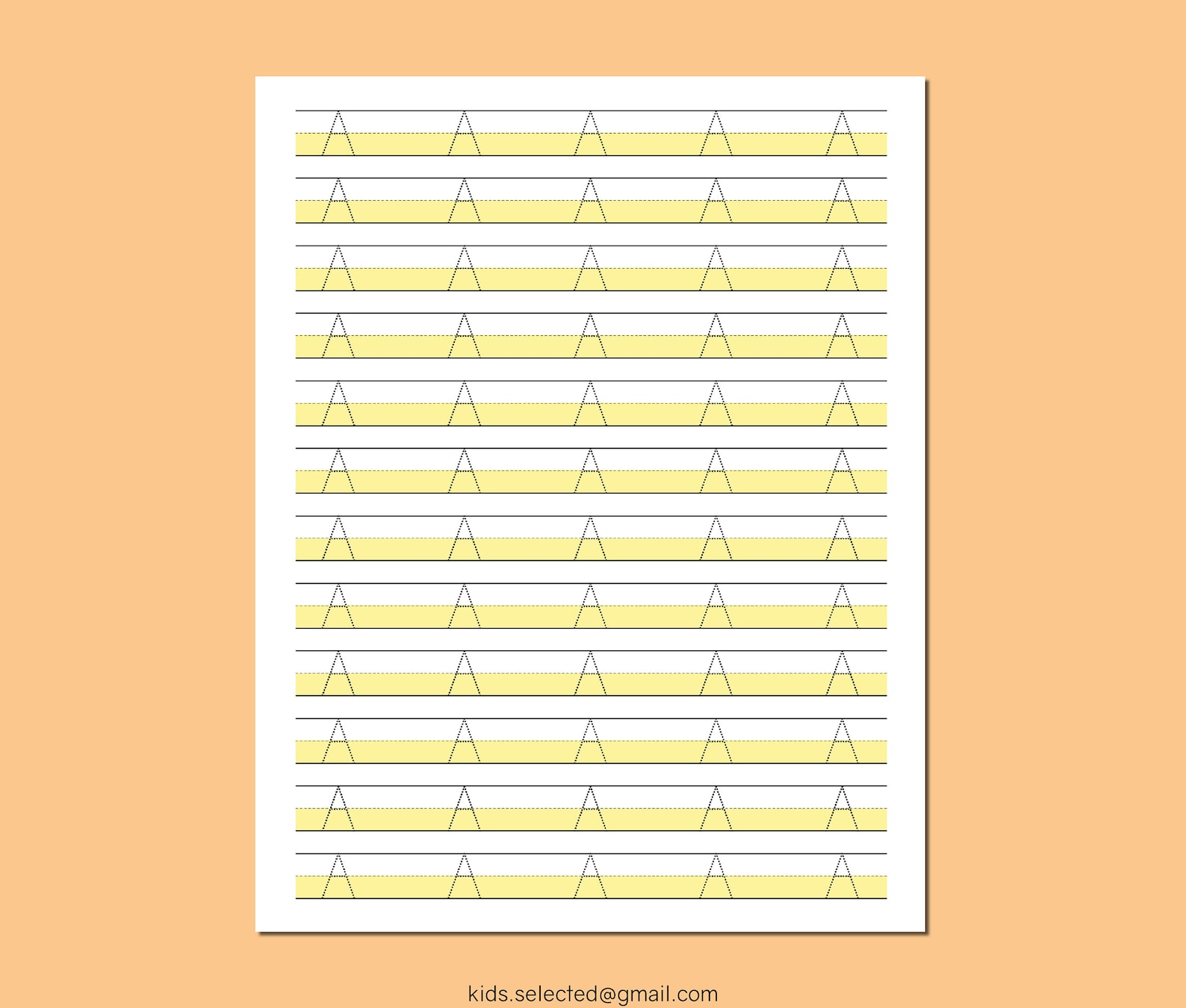 Handwriting Practice Sheet Highlighted Paper Yellow Lines Tracing ...