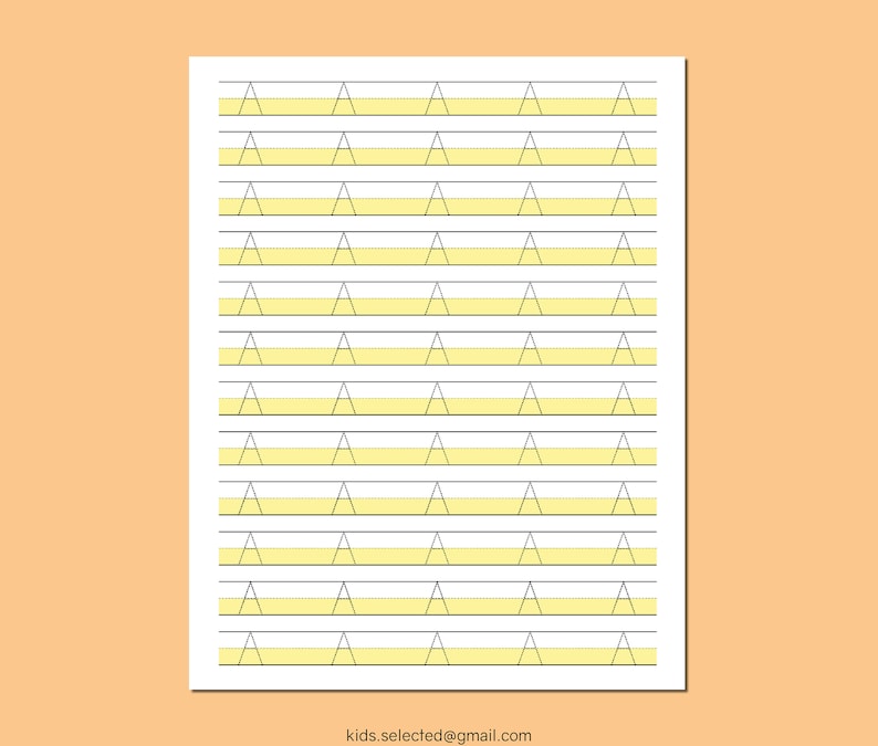 Handwriting Practice Sheet Highlighted Paper Yellow Lines Tracing Alphabet Letter A-Z PDF ...