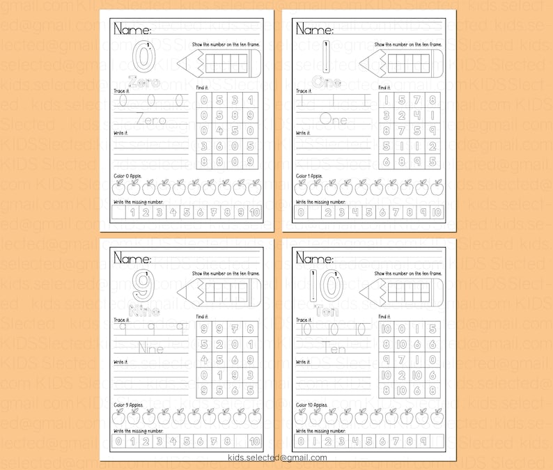 Number Tracing Worksheets Printable Math Numbers 0-10 Ten Frame ...