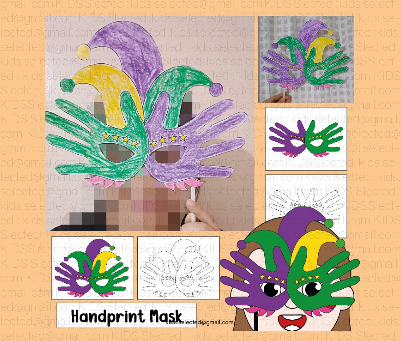 Mardi Gras Mask Craft Handprint Coloring Pages Activities for Kids ...