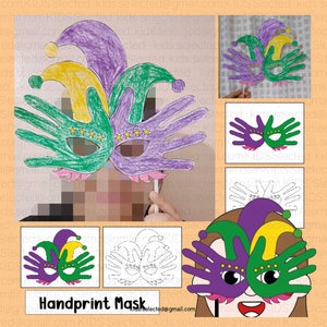 Mardi Gras Mask Craft Handprint Coloring Pages Activities for Kids ...