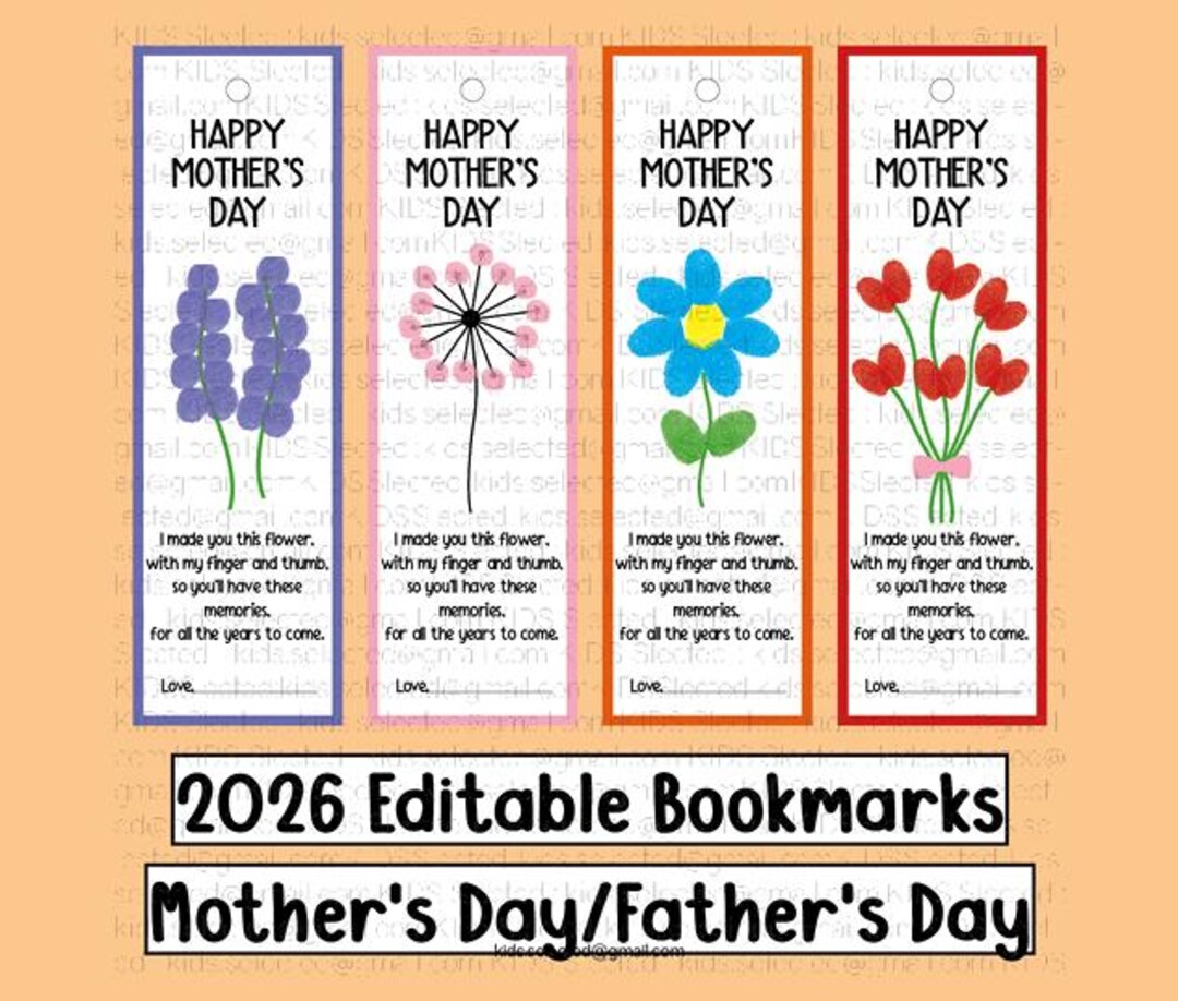 Mothers Day Bookmark Craft Flower Fingerprint Fathers Day Card Activity ...