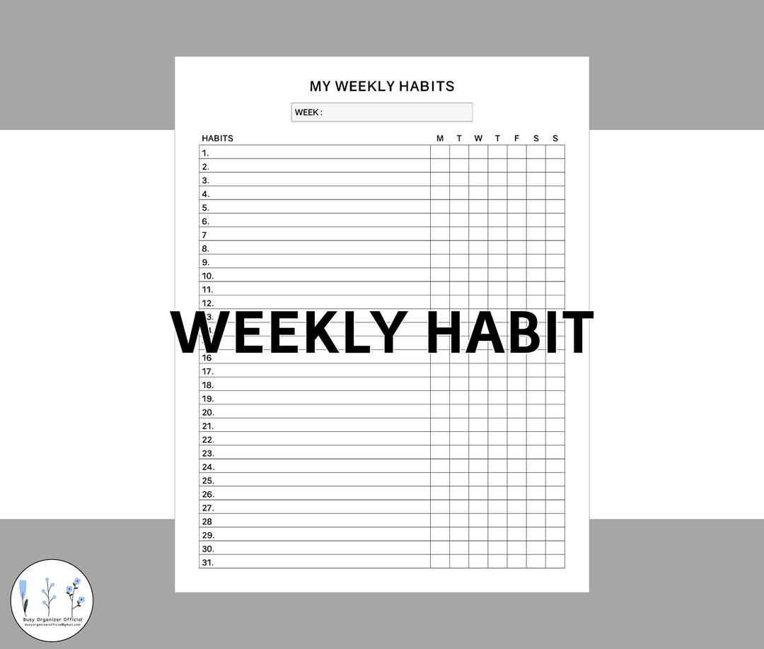 Weekly Habit Tracker Printable Daily Checklist Planner Template Digital ...