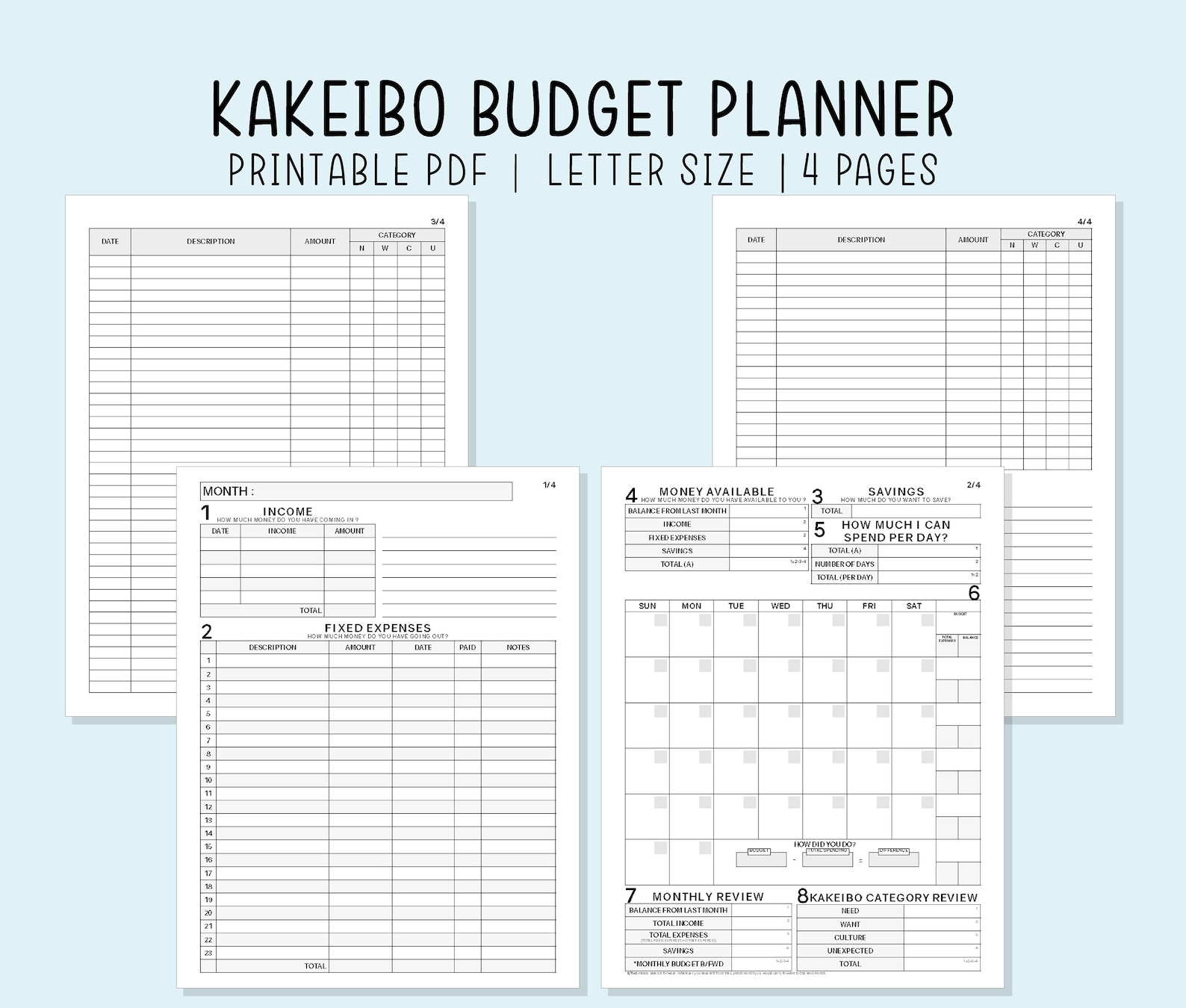 Kakeibo Budget Planner Printable Pdf Inserts Digital File Instant ...