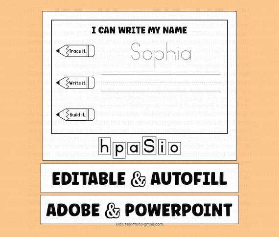 Editable Name Tracing Worksheet Printable Autofill Handwriting - Etsy