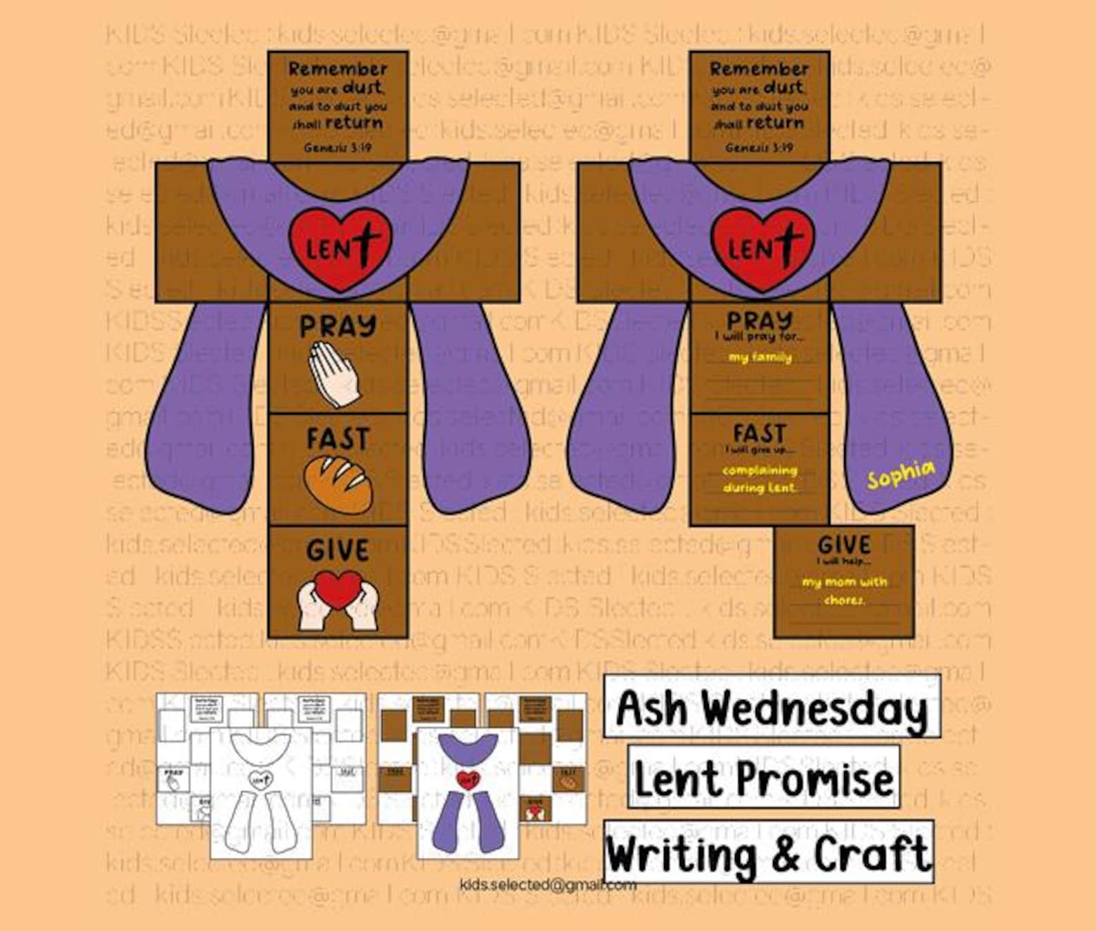 Ash Wednesday Craft Lenten Promise Lent Activities Pray Fast Give ...
